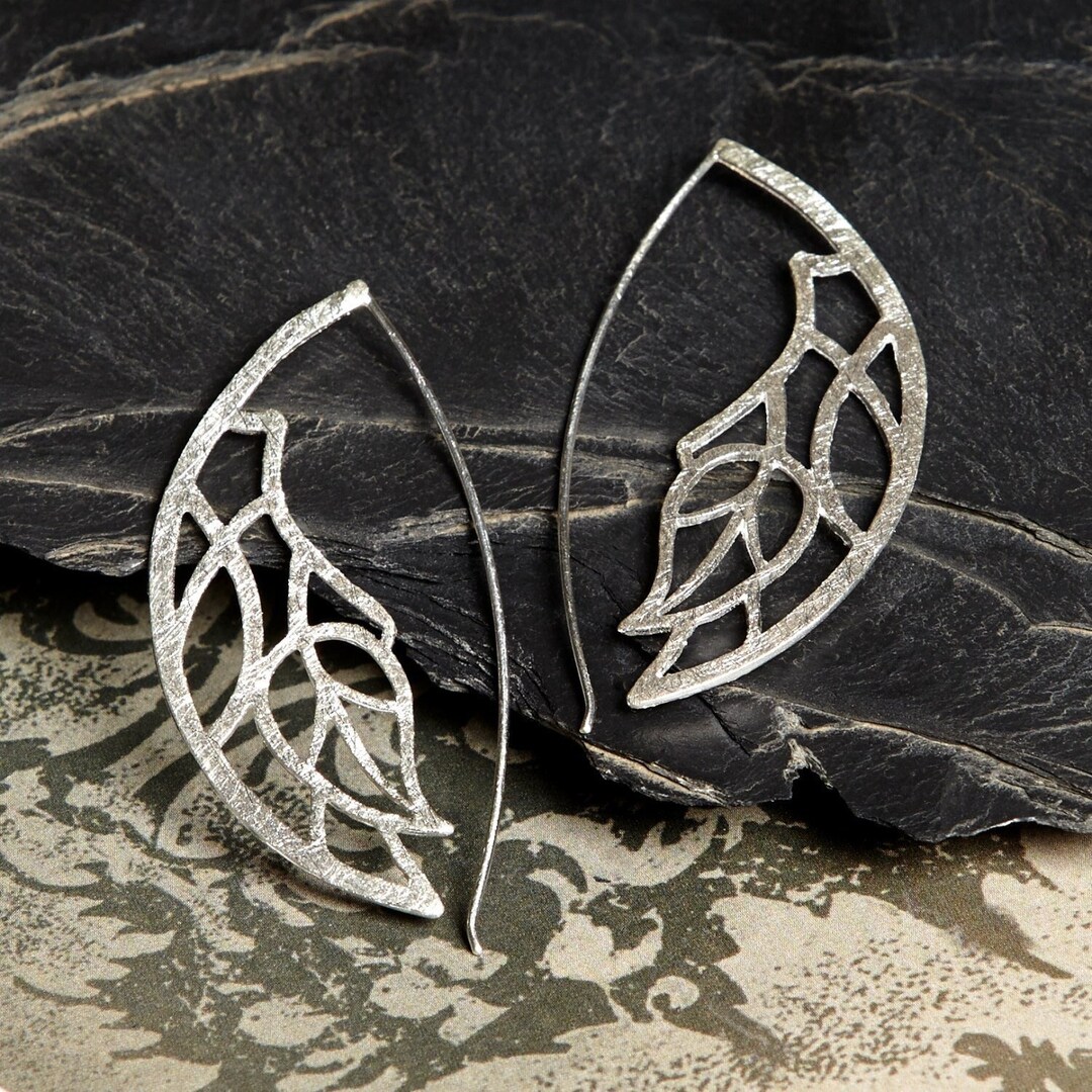 Silver Earrings, Openwork Jewelry, Modern Hook Earrings, Skeleton Leaf ...