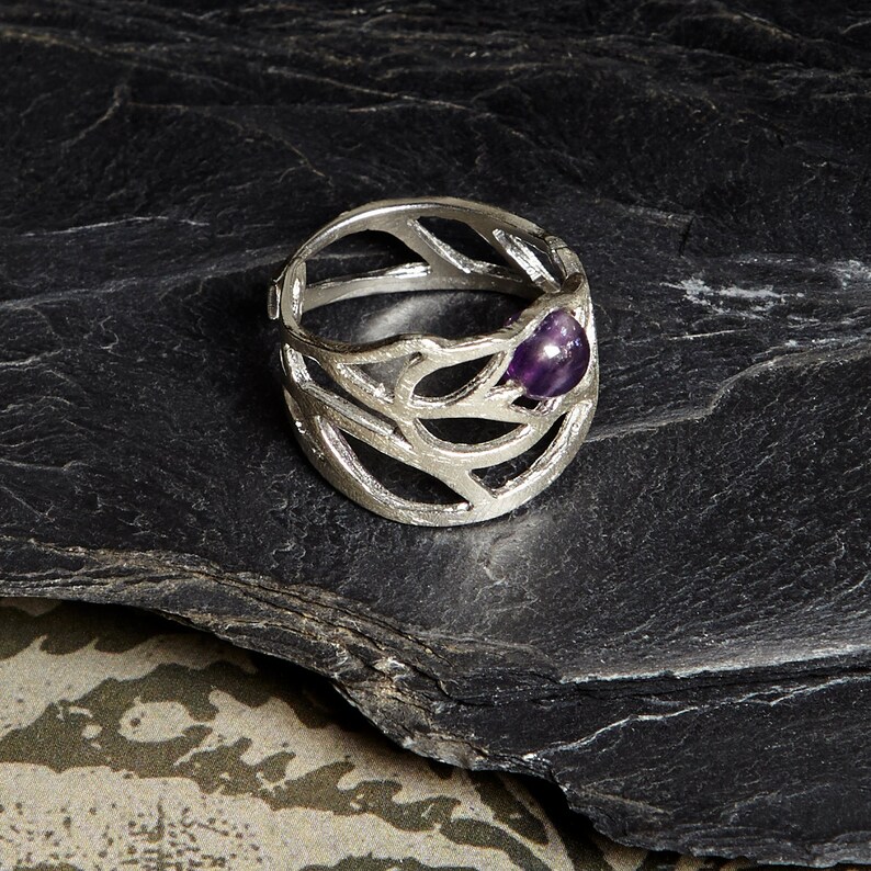 Openwork Silver Ring Plant Motif Openwork Wide Ring - Etsy