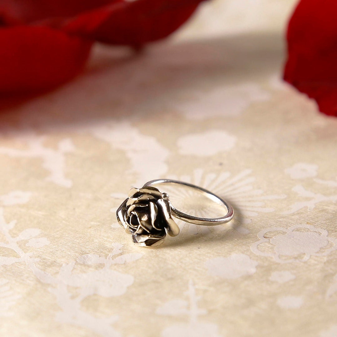 Enchanted Rose Ring, Silver Rose Ring, Beauty and the Beast, Botanical ...