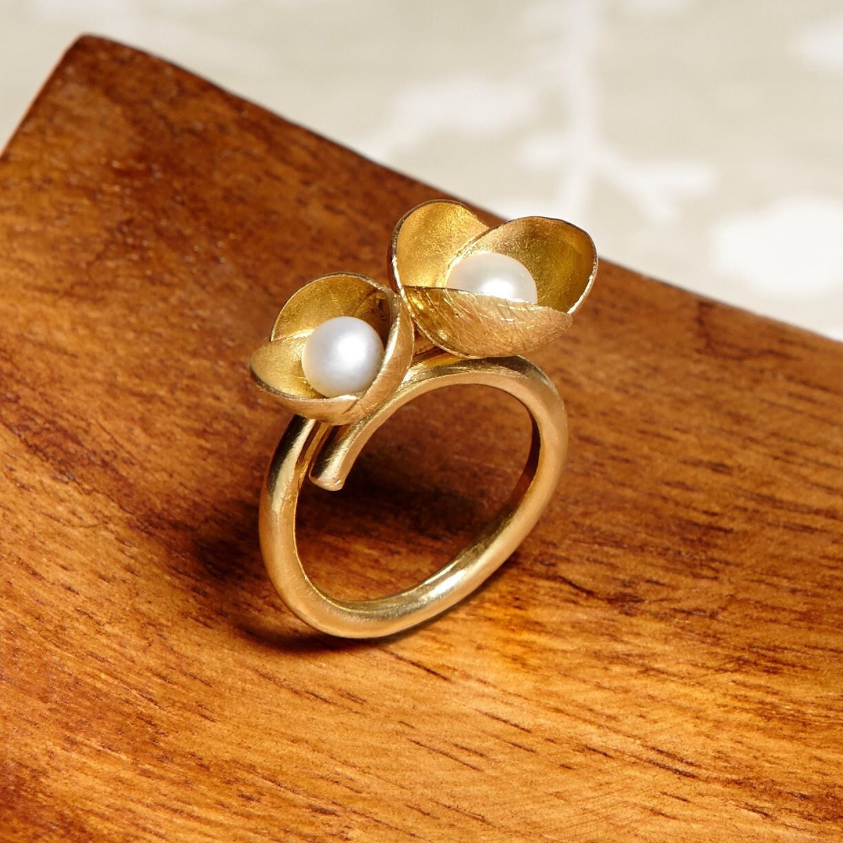 Bronze Flower Ring Golden Flower Ring Decorated Ring - Etsy