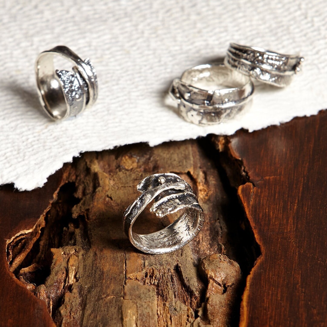 Silver Ring, Textured Silver Ring, Nature Design, Textured Leaf Ring ...