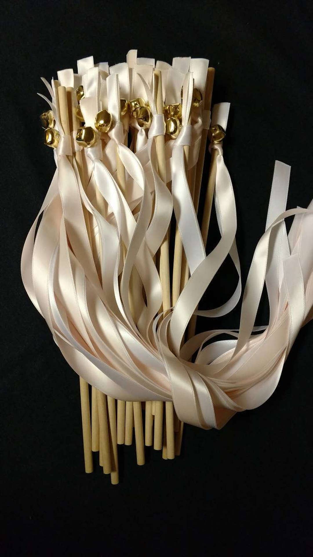 50 Ribbon Wands - White and Blush W/ Gold Bells -celebration - Wedding ...