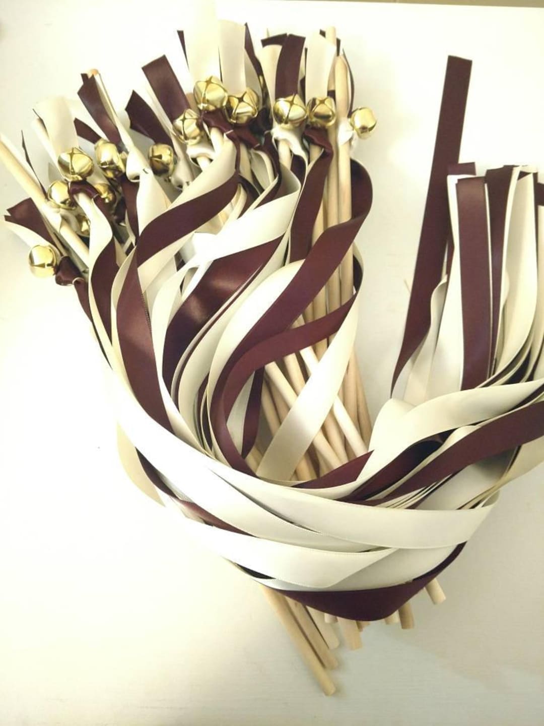 50 Ribbon Wands - Burgundy and Ivory W/ Gold Bells -celebration ...
