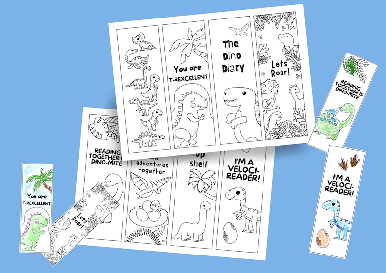 Printable Coloring Bookmarks Dino, Color Your Own Bookmarks, DIY ...