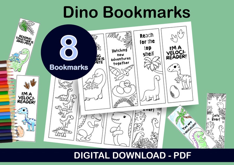 Printable Coloring Bookmarks Dino, Color Your Own Bookmarks, DIY ...