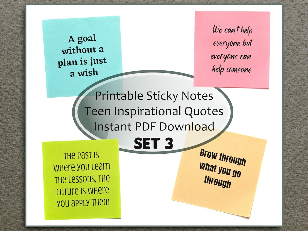 Printable Sticky Notes, Set 3 Teen College Inspirational Quotes ...