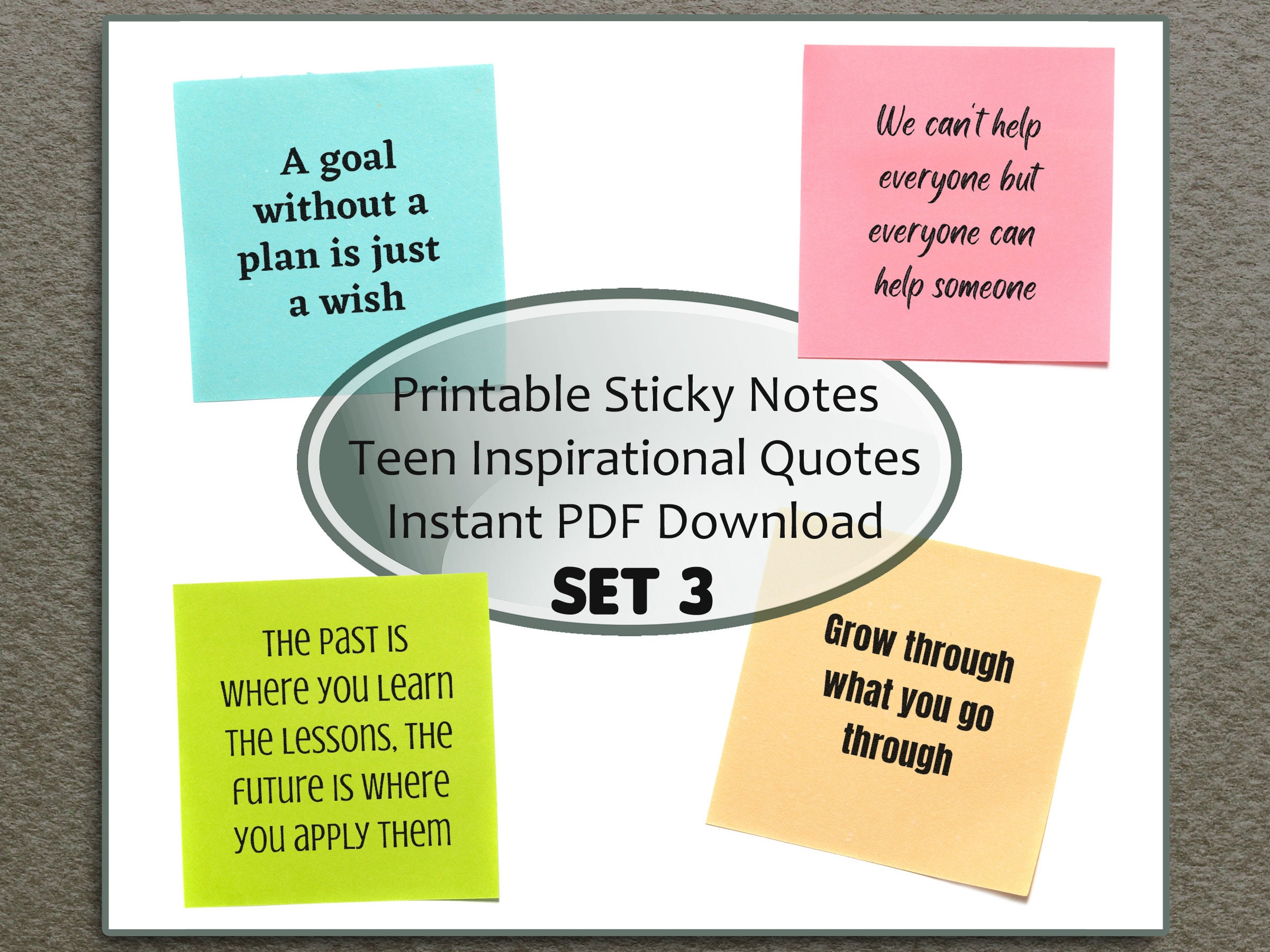 Printable Sticky Notes, Set 3 Teen College Inspirational Quotes ...