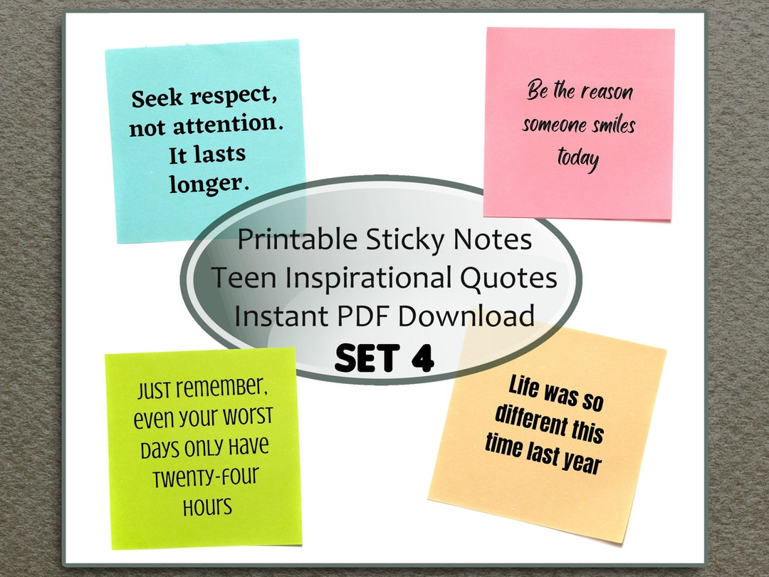 Printable Sticky Notes, Set 4 Teen College Inspirational Quotes ...
