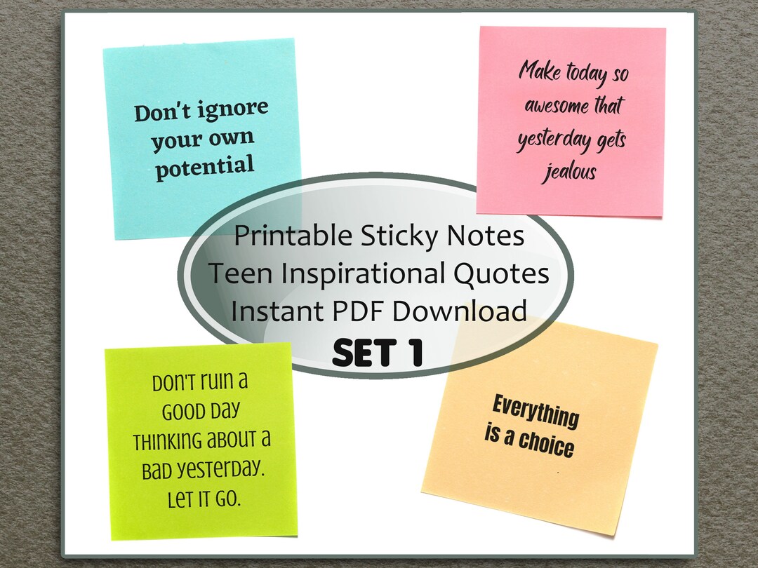 Printable Sticky Notes, Set 1 Teen College Inspirational Quotes ...