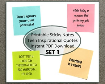Printable Sticky Notes, Set 3 Teen College Inspirational Quotes ...