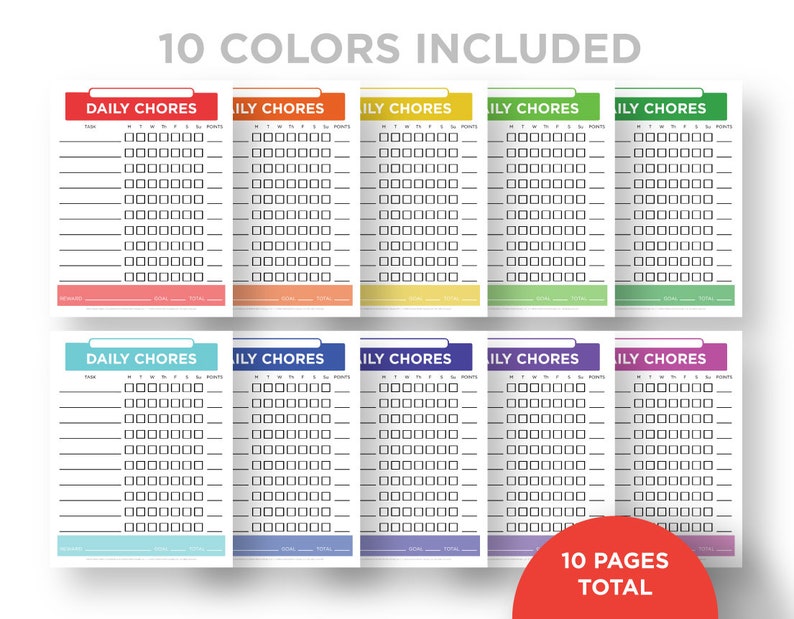 Printable Daily Chore Chart - Etsy