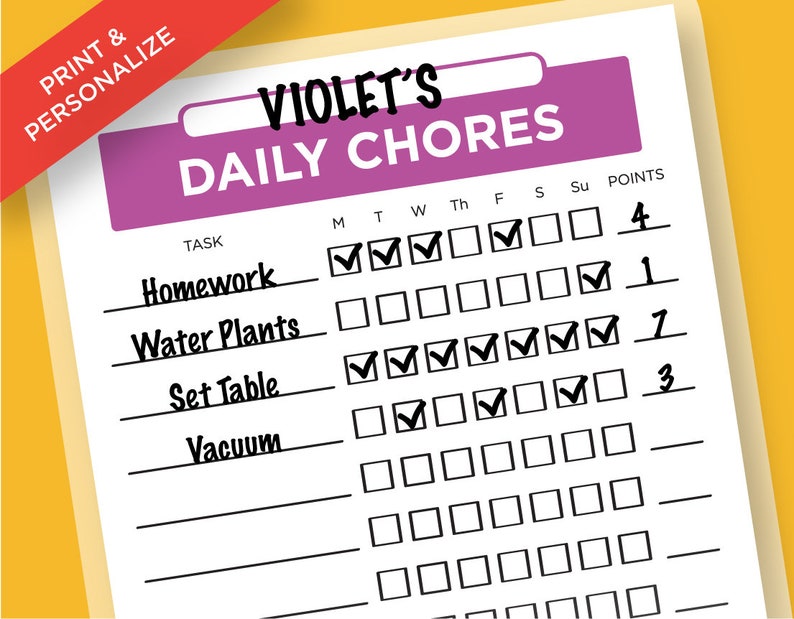 Printable Daily Chore Chart - Etsy