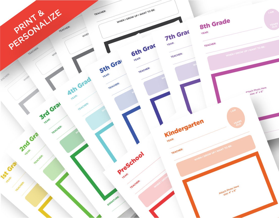 Printable Yearly School Memory Sheets preschool Through High-school ...