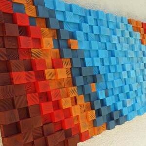Wood Wall Art 3D Wall Art Wood Art Red Orange Blue Art - Etsy
