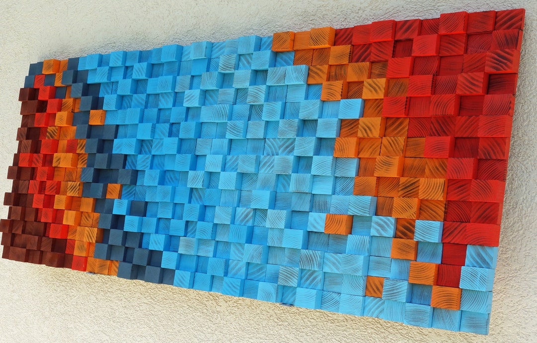 Wood Wall Art 3D Wall Art Wood Art Red Orange Blue Art - Etsy