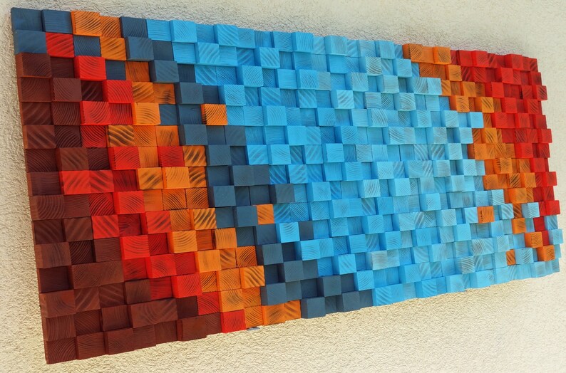 Wood Wall Art 3D Wall Art Wood Art Red Orange Blue Art - Etsy