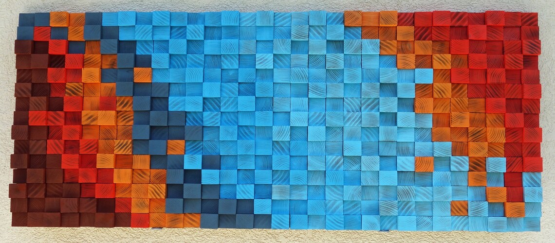 Wood Wall Art 3D Wall Art Wood Art Red Orange Blue Art - Etsy