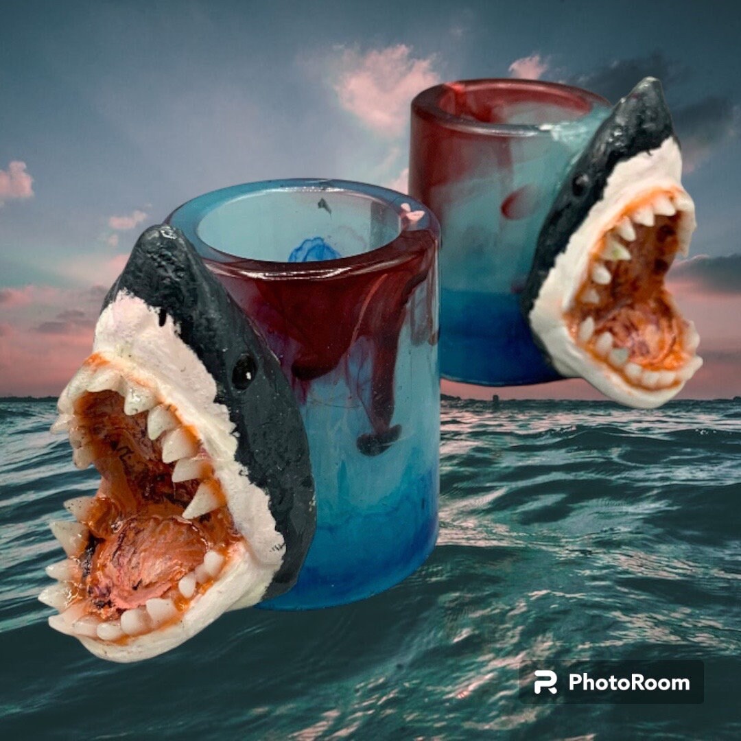 Set of 2 Shark Resin Shot Glasses , Sharks , Party , Shark Week , Party ...