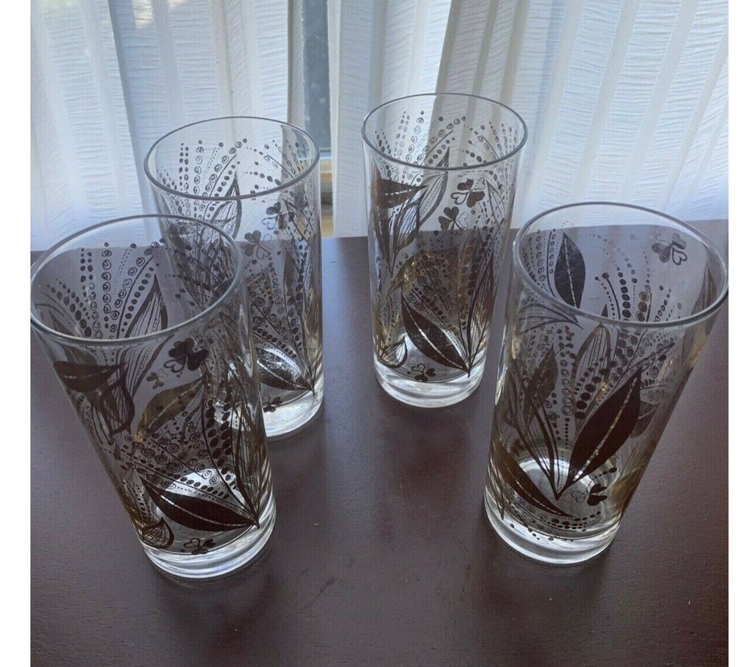 Vintage MCM Gold Glassware Set of 4 - Etsy