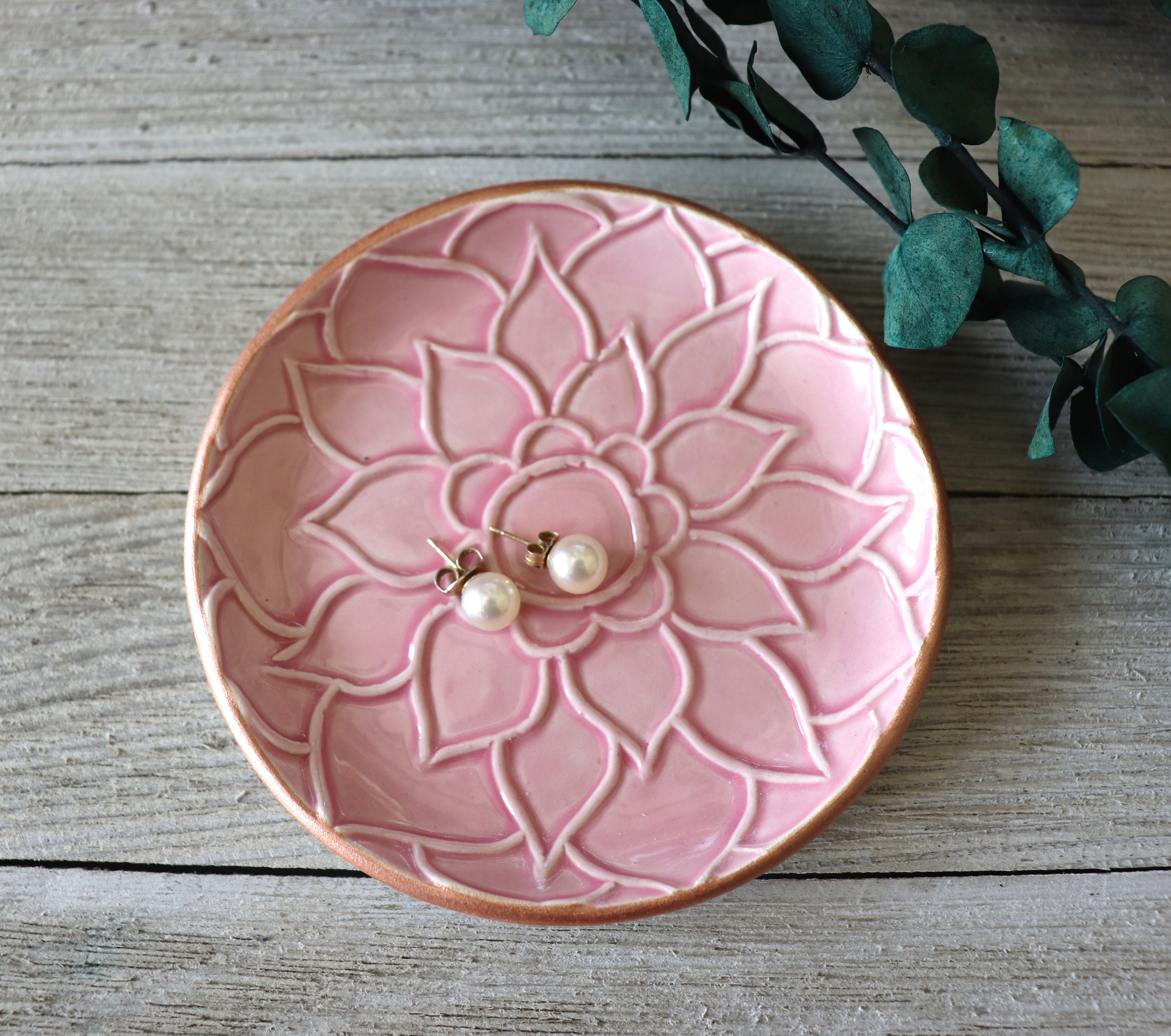 Lotus Flower Ring Dish Pink Rose Gold Trinket Dish Flower | Etsy