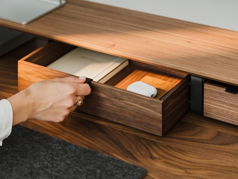 Modular Wooden Desk Drawer With Black Steel Base - Oakywood Desk Shelf ...