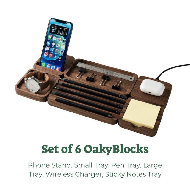 Set of 6 Oakyblocks Desk Organizer Wooden Desk Organization - Etsy