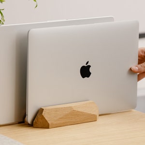 Dual Oak Laptop Stand: Vertical MacBook Dock, Desk Organizer - Etsy