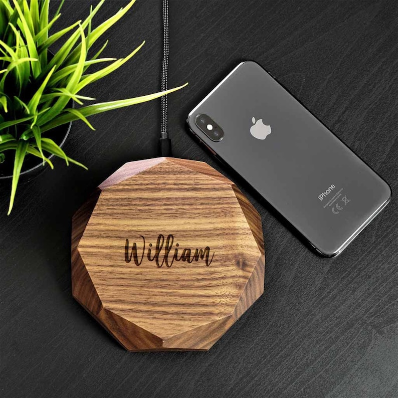 Personalized Oak Wood Wireless Charger: Monogrammed Home Office Decor ...
