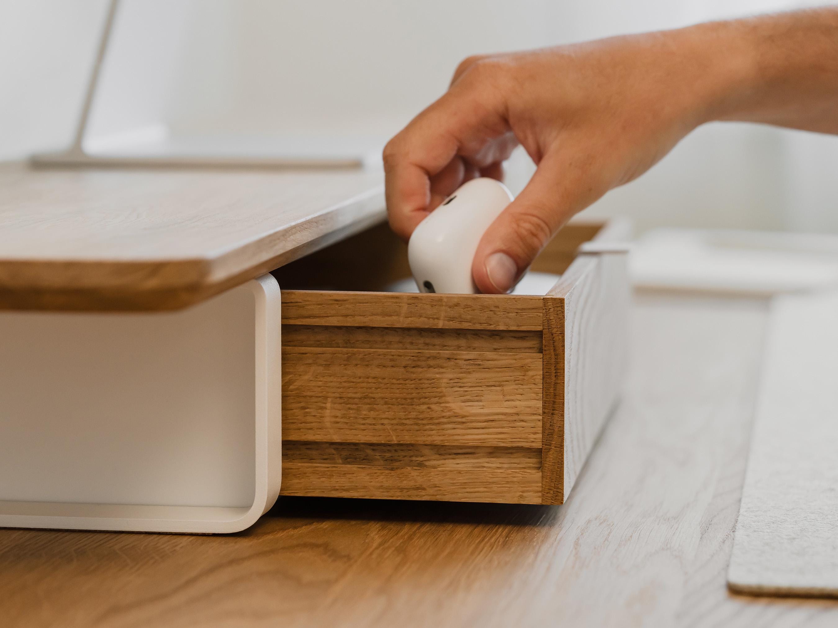 Modular Wooden Desk Drawer With Black Steel Base - Oakywood Desk Shelf ...