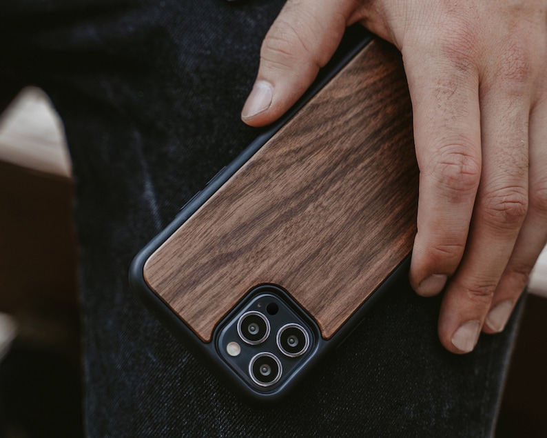 Solid Wood iPhone 12 Case: Cherry or Walnut Bumper Cover - Etsy