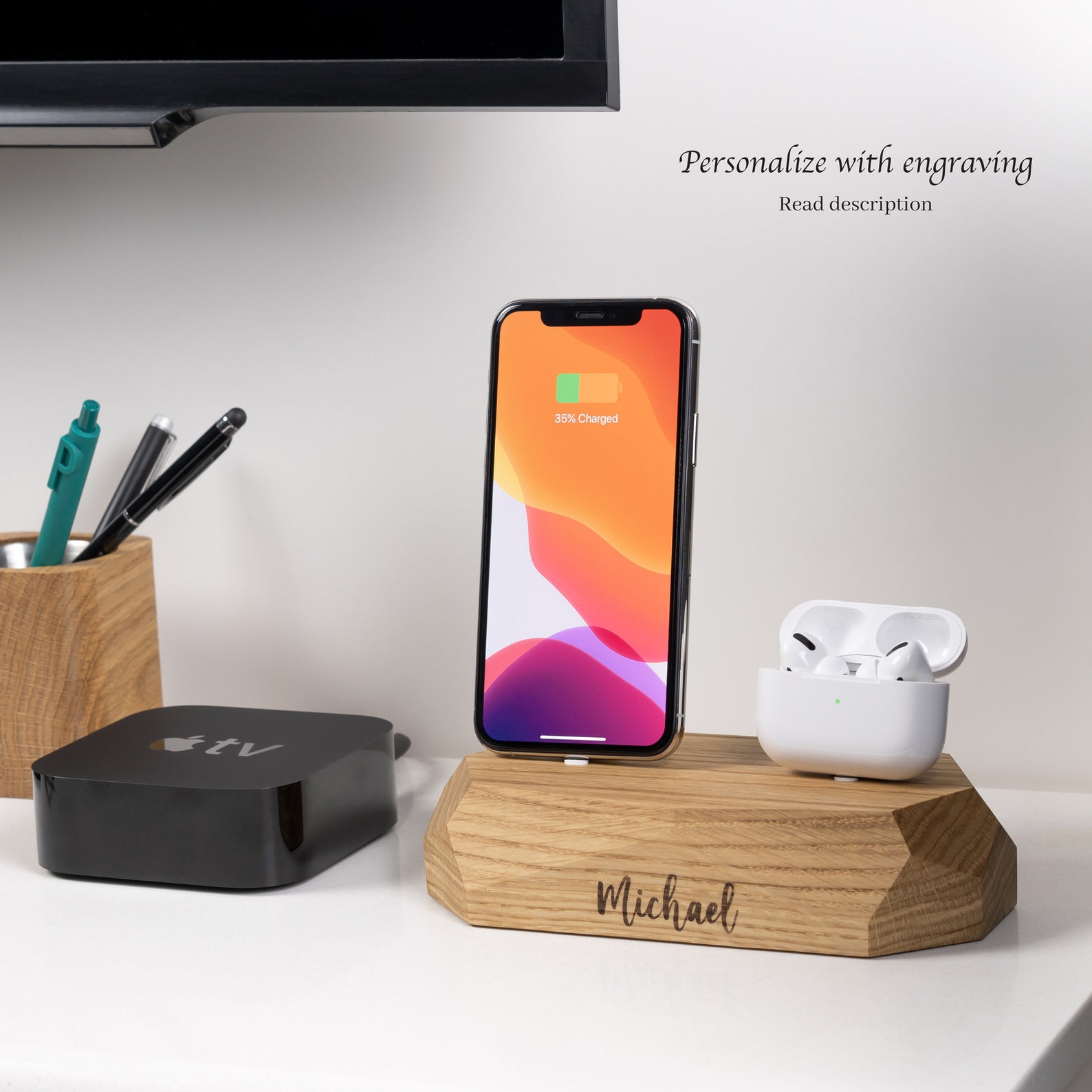 Iphone Charging Station Wooden Charging Organizer Desk - Etsy