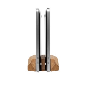 Dual Oak Laptop Stand: Vertical MacBook Dock, Desk Organizer - Etsy