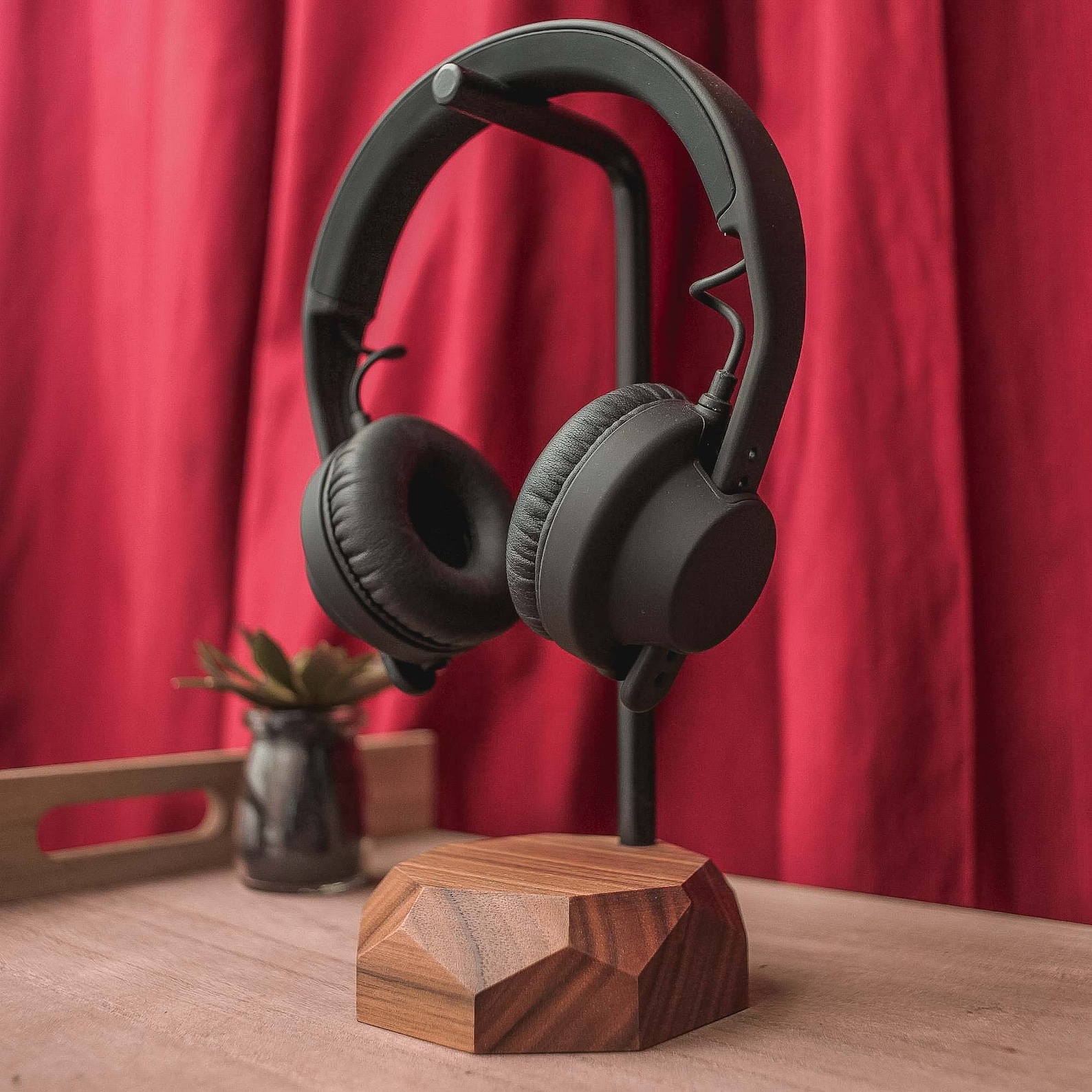 Wood Headphone Stand Wooden and Metal Headphones Holder Gift | Etsy