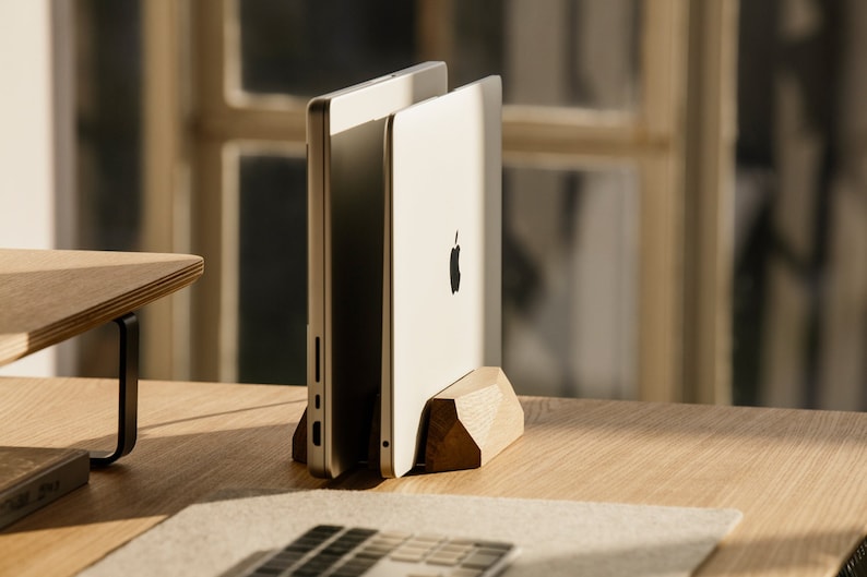 Oakywood Dual Laptop Stand Wood Vertical Stand for Desk - Etsy Canada