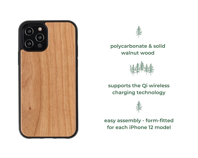 Solid Wood iPhone 12 Case: Cherry or Walnut Bumper Cover - Etsy