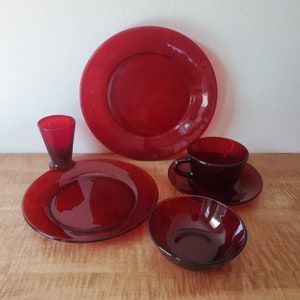 Vintage Royal Ruby Red Anchor Glass Dinnerware/red Glassware/ 24 Piece ...