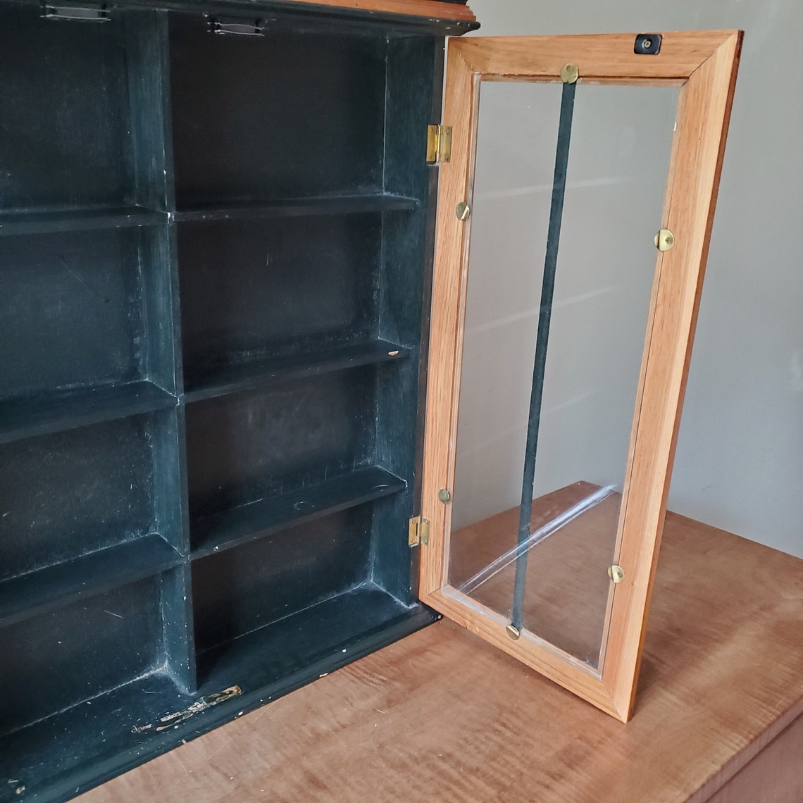 Vintage Wood Display Cabinet Wall Display Cabinet Glass - Etsy