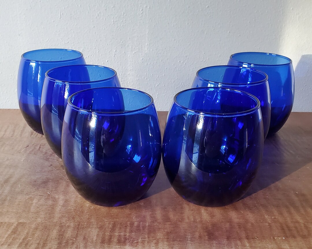 Vintage Blue Barware Cobalt Blue Roly Poly Bar Glasses Set - Etsy