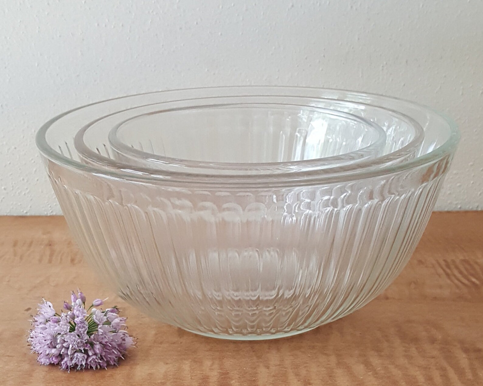 Vintage Pyrex Clear Mixing Bowl Set/Sculptured Pyrex Glass | Etsy