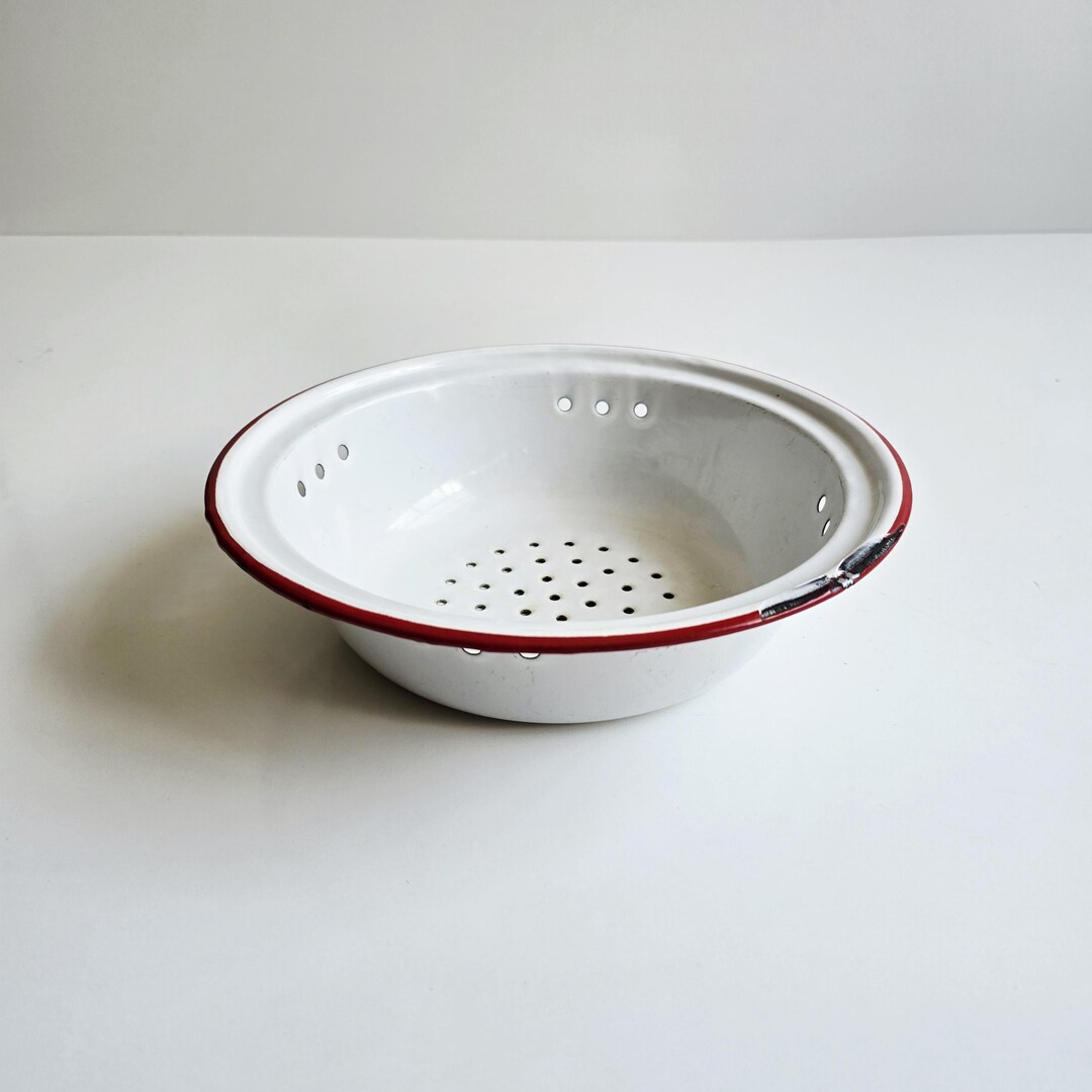 Vintage Red & White Enamel Ware Colander - Etsy