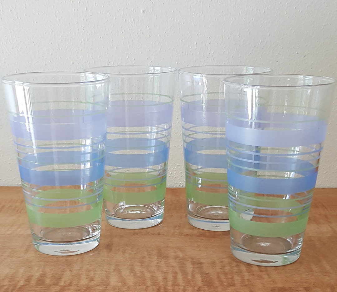 Vintage Libbey Drinking Glasses Libbey Festiva Pastel Striped Tumbler Water Glasses for Festiva ...