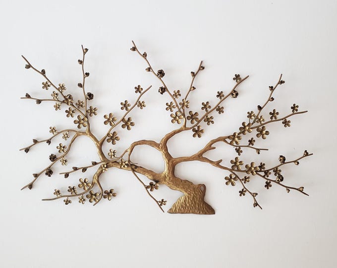 Tree Wall Sculpture in Brass Tone, Large MCM Wall Art Metal Sculpture ...