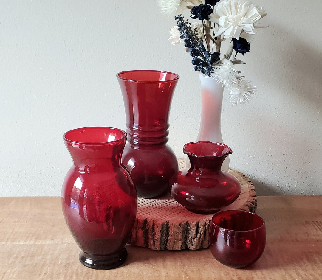 Vintage Ruby Red Glass Vases - Etsy