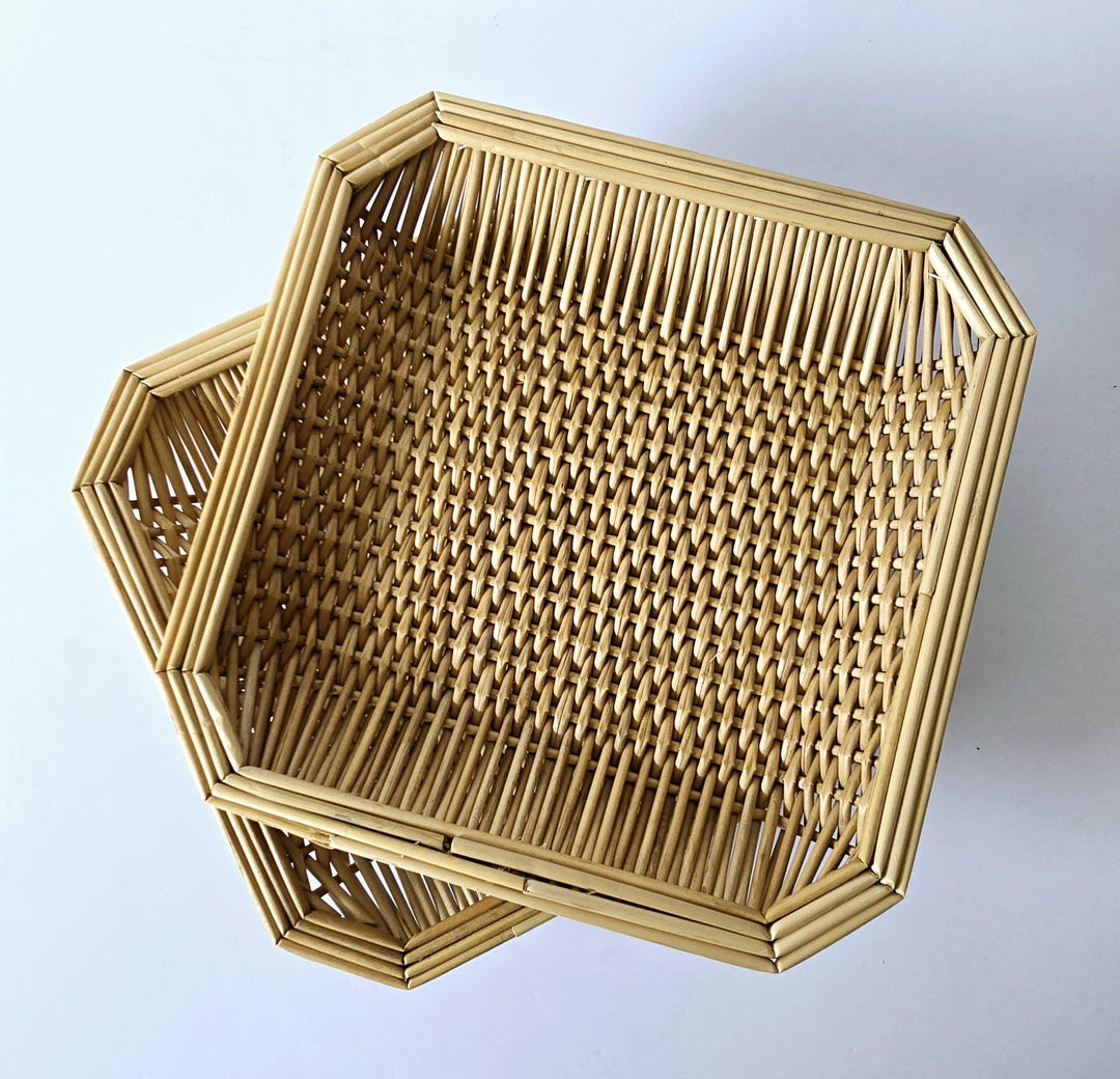 Shallow Wicker Baskets Pair Vintage 10" Flat Baskets - Etsy