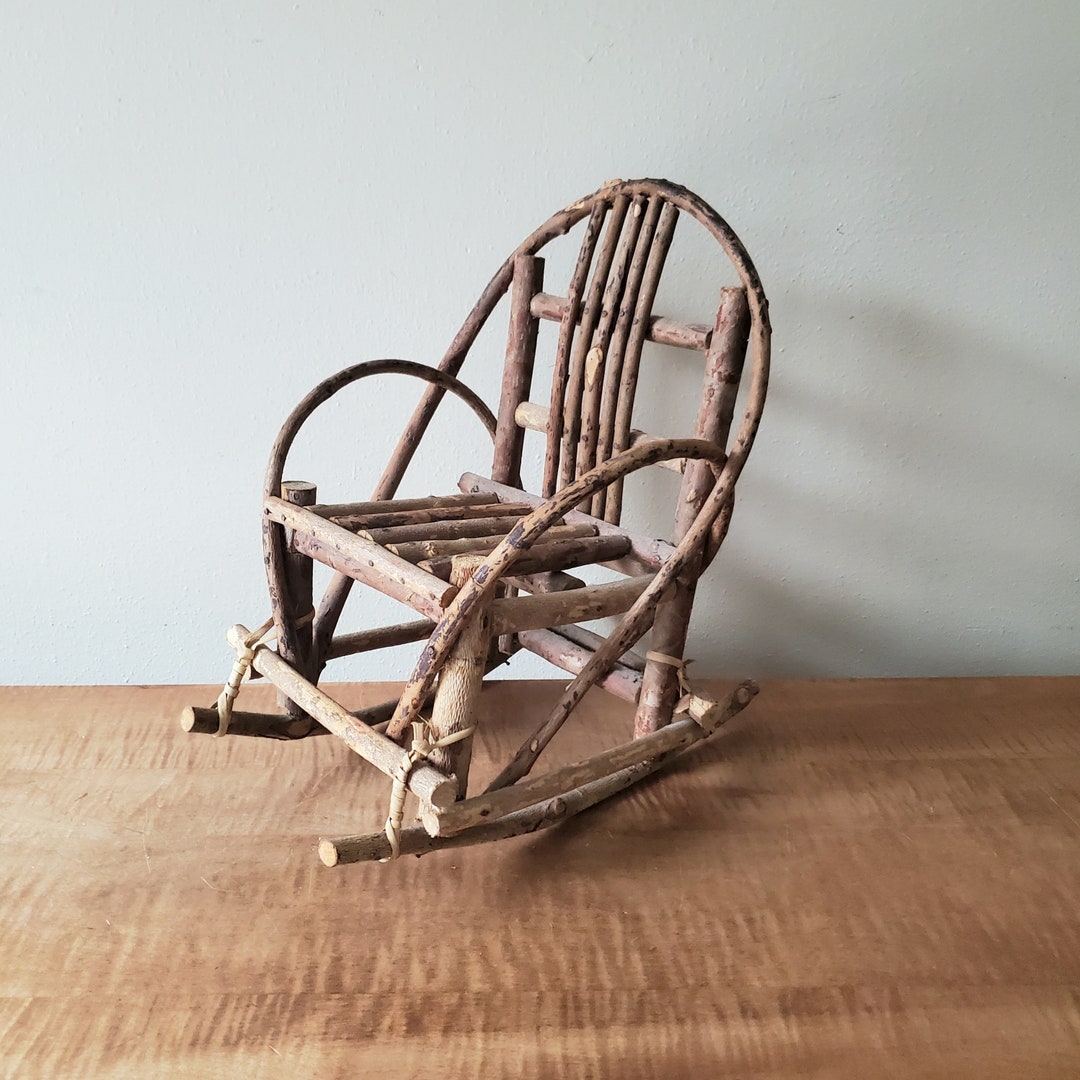Vintage Rustic Twig Rocking Chair, Garden Decor, Grandma Front Porch ...