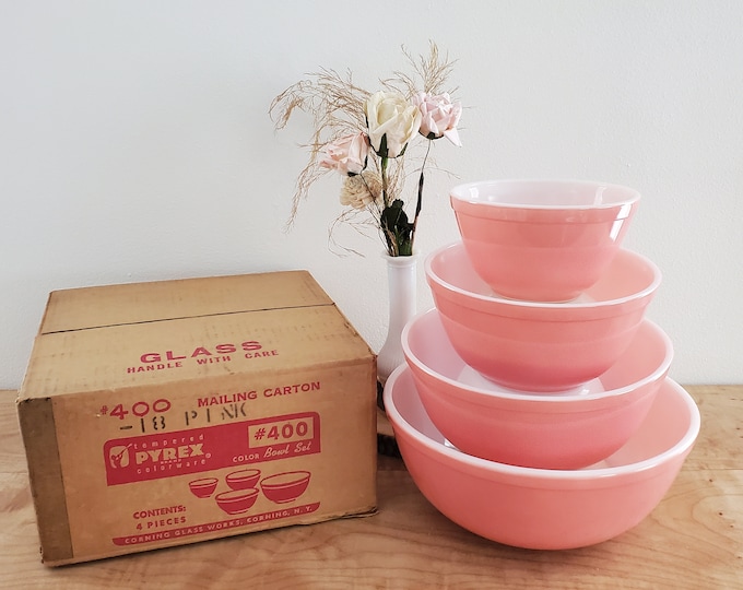 Vintage Pyrex Pink Mixing Bowls, New in Box Pyrex, New in Box Pyrex ...