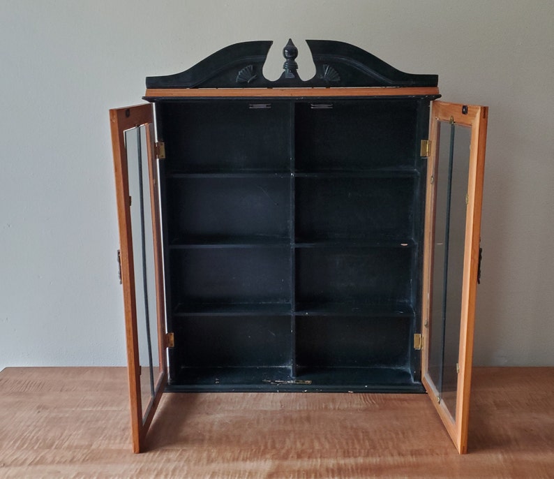 Vintage Wood Display Cabinet Wall Display Cabinet Glass - Etsy