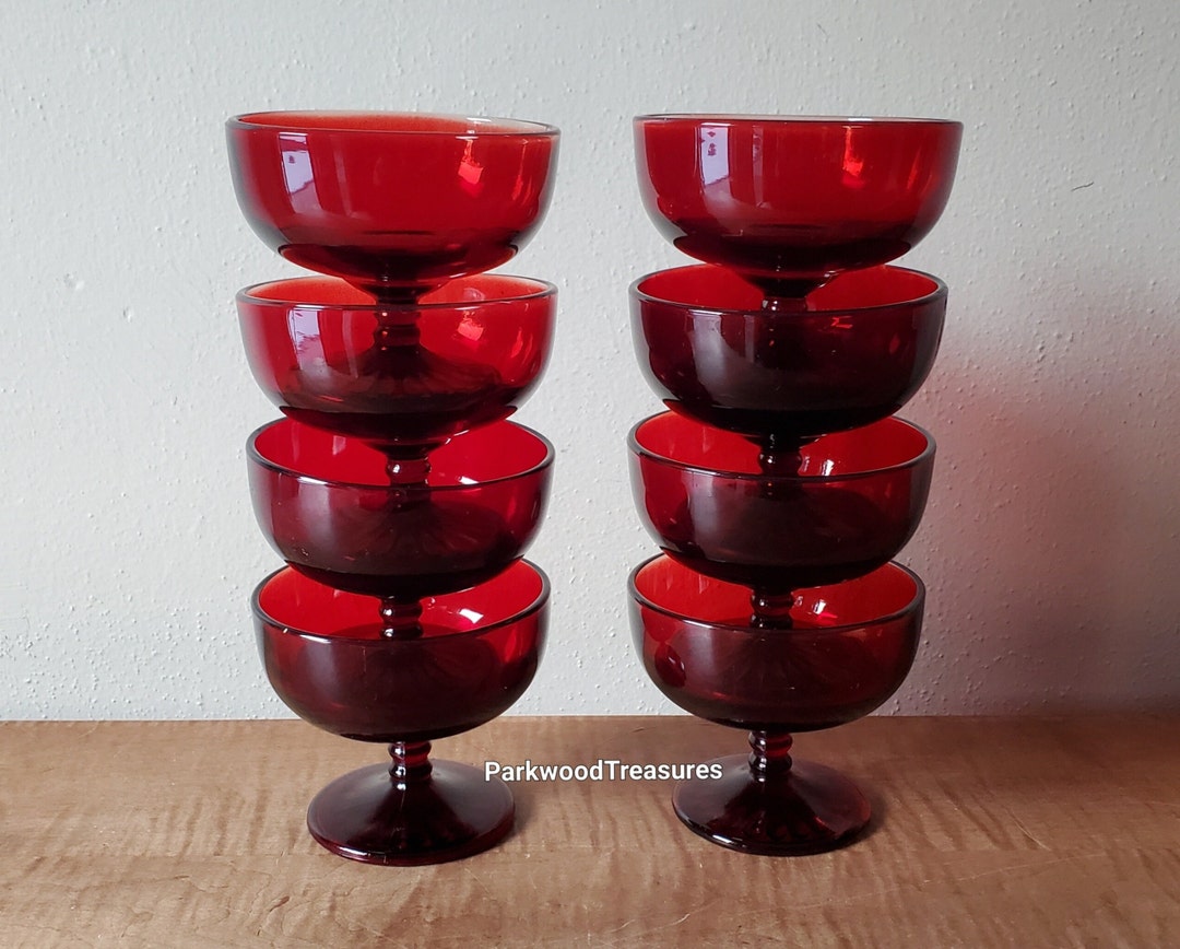 Vintage Ruby Red Champagne Glasses, Colored Glassware, Monarch Royal ...