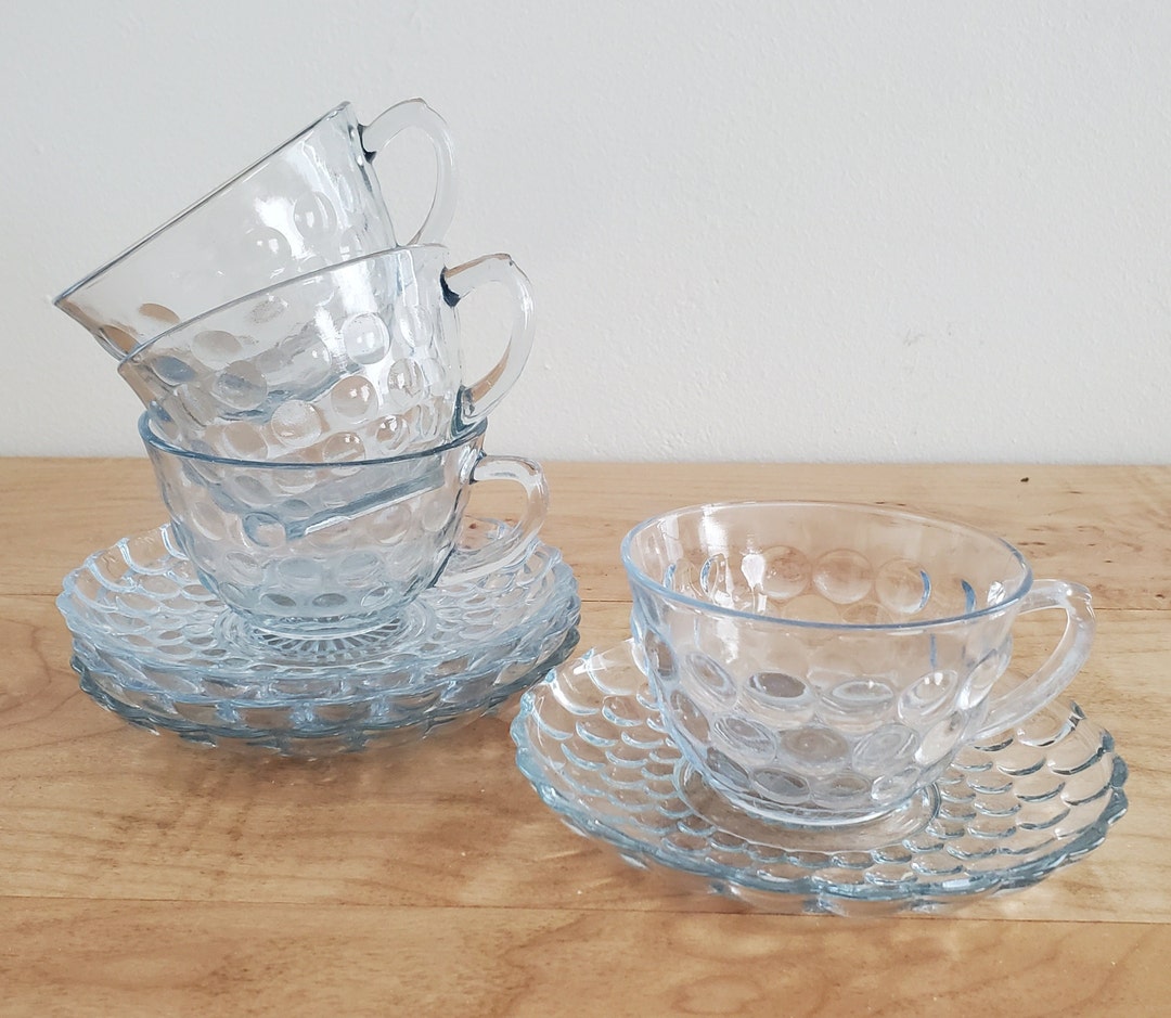 Vintage Fire King Sapphire Blue Bubble Cups and Saucers - Anchor ...