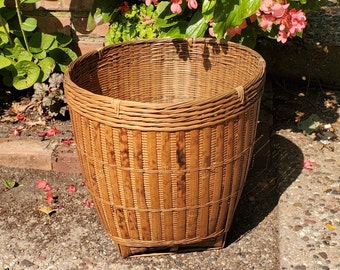 Vintage Large Bamboo Plant Basket, Large Bamboo Hamper Basket - Etsy
